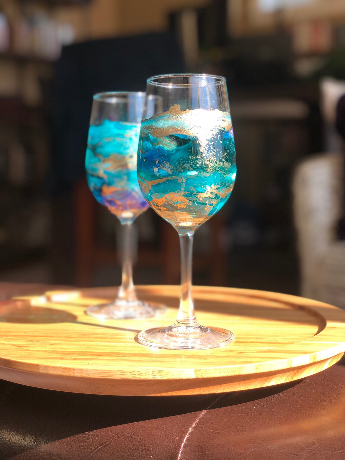 2 TURQUOISE WINE GLASSES Individually Hand Painted. Perfect - Etsy