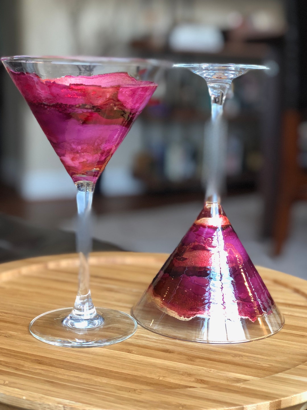 2 Deep Red MARTINI GLASSES; Individually Hand Painted. Perfect for a ...