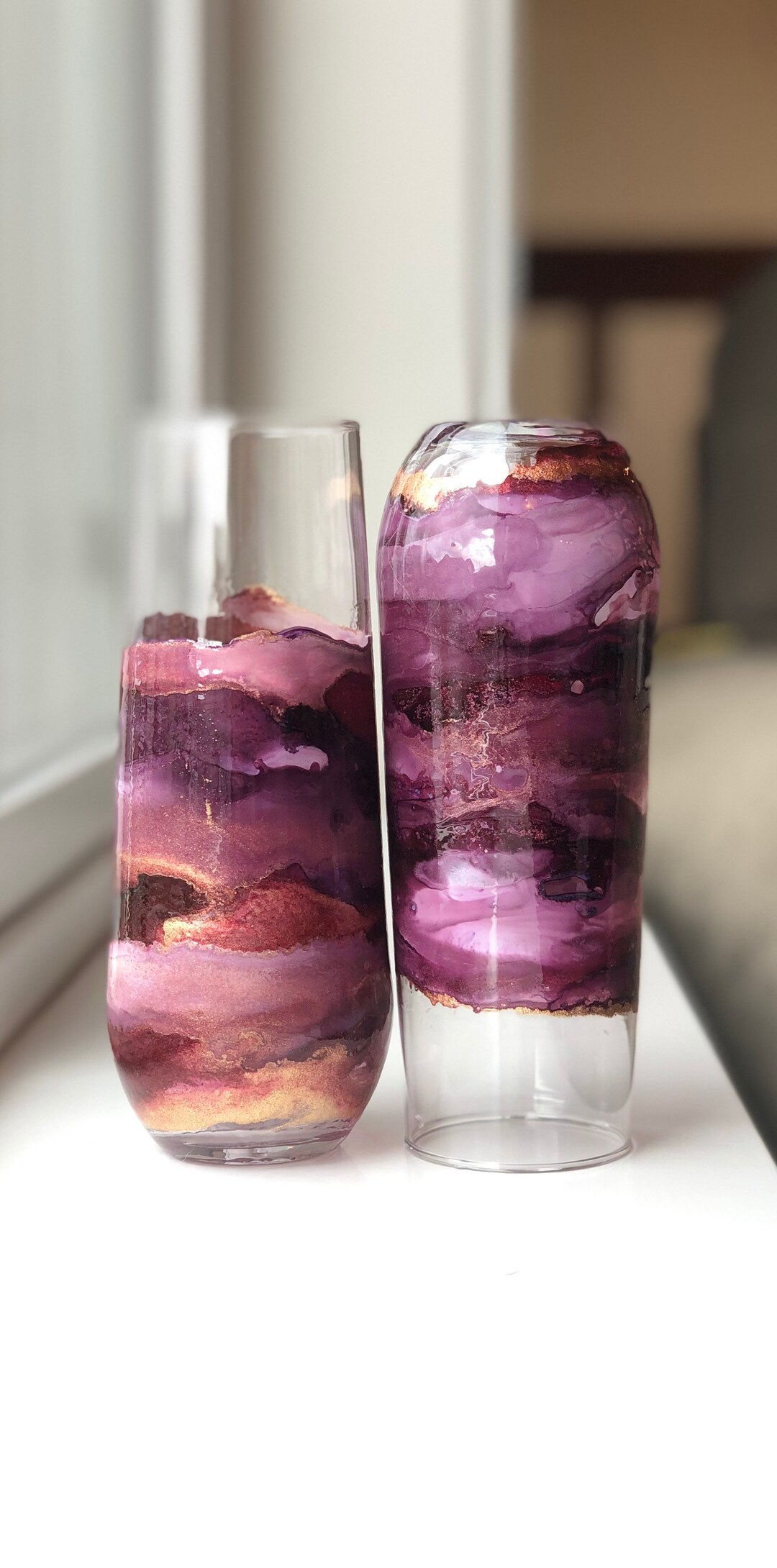 Pair of Plum Colored Stemless Champagne Flutes Perfect for a Bar or ...