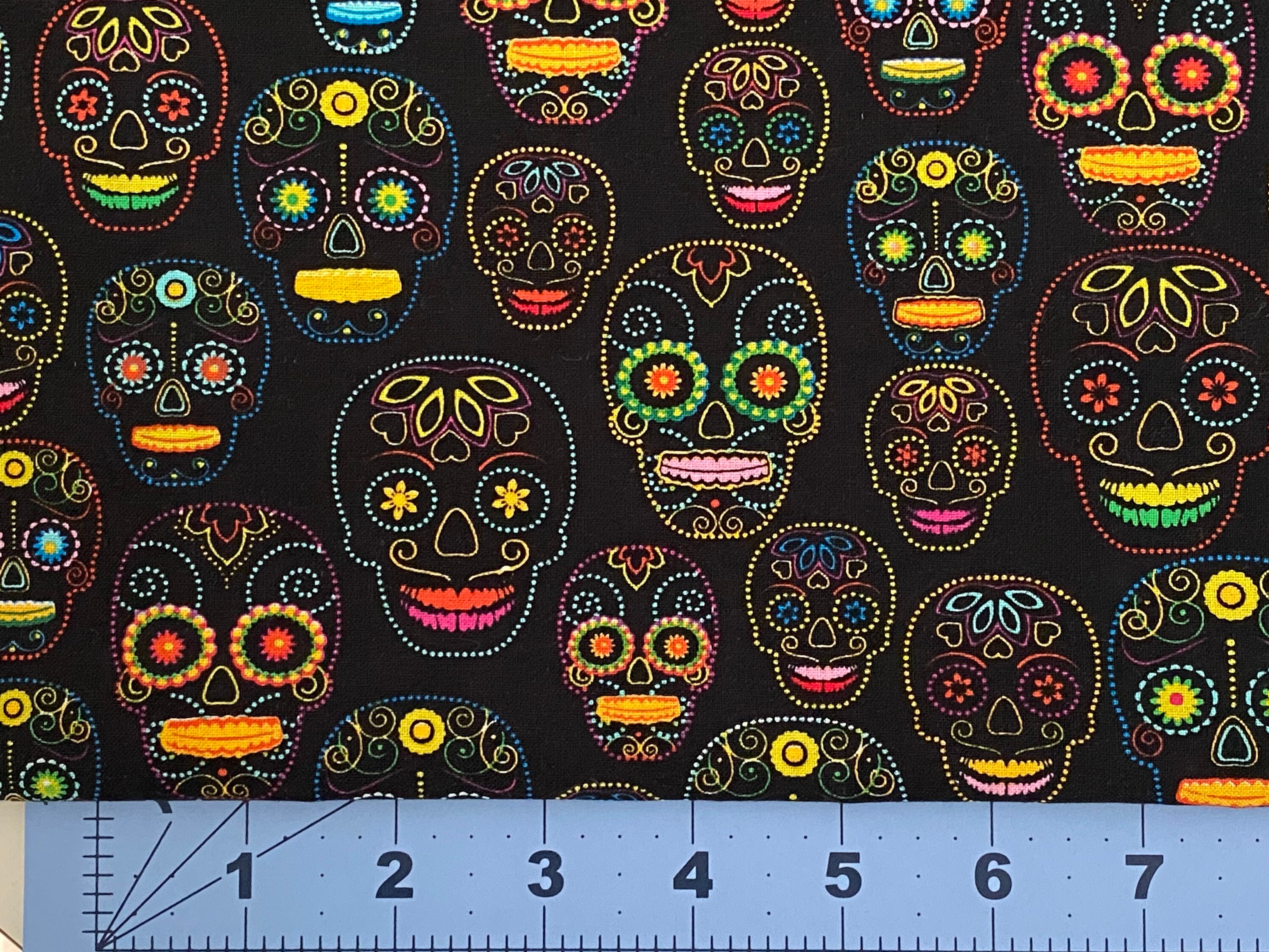 Sugar Skulls Multicolor Cotton Skulls Quilt Fabric 18 x 21 | Etsy