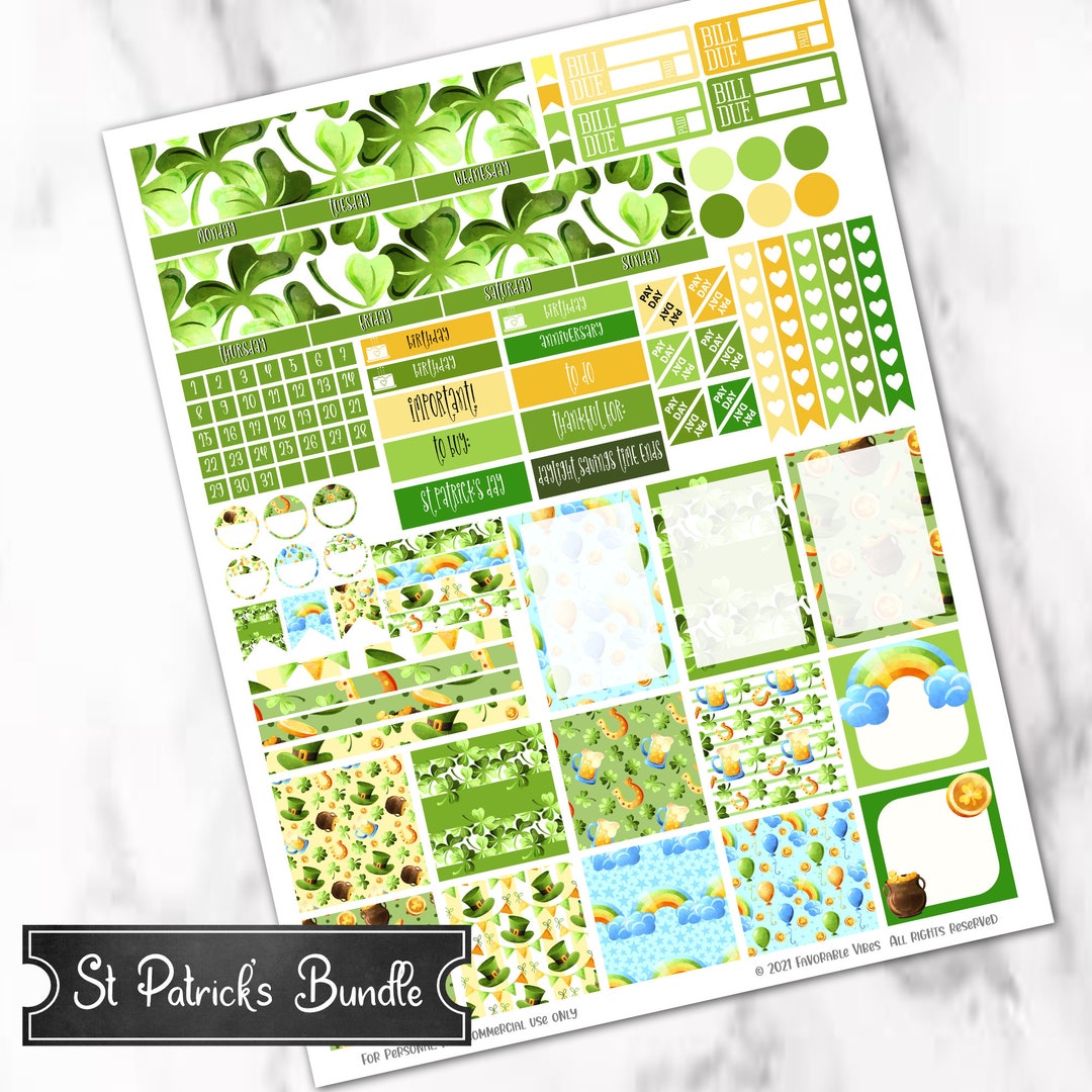 St. Patrick's Bundle Printable Planner Stickers March - Etsy