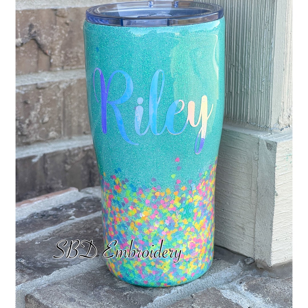 Personalized Glitter Tumbler, Mint Glitter, Gifts for Her, Hearts ...