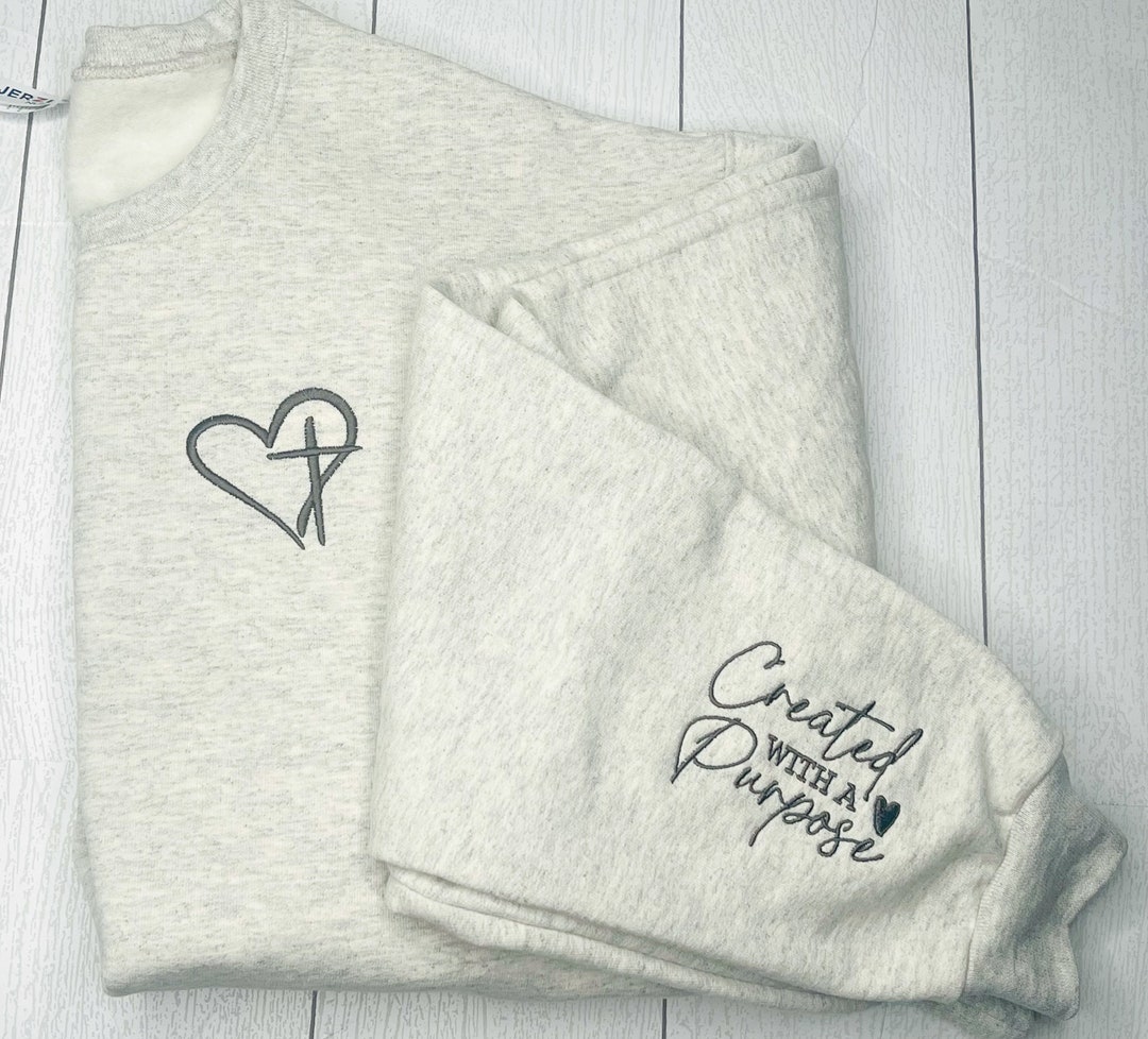 Created With A Purpose|embroidered Sweatshirt|christian Sweatshirt ...