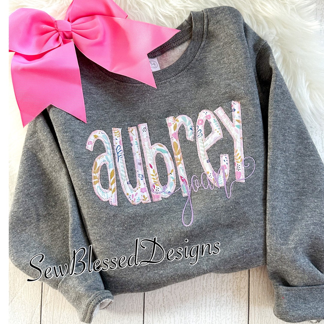 Girls Personalized Applique Sweatshirt. Crewneck Floral Applique ...