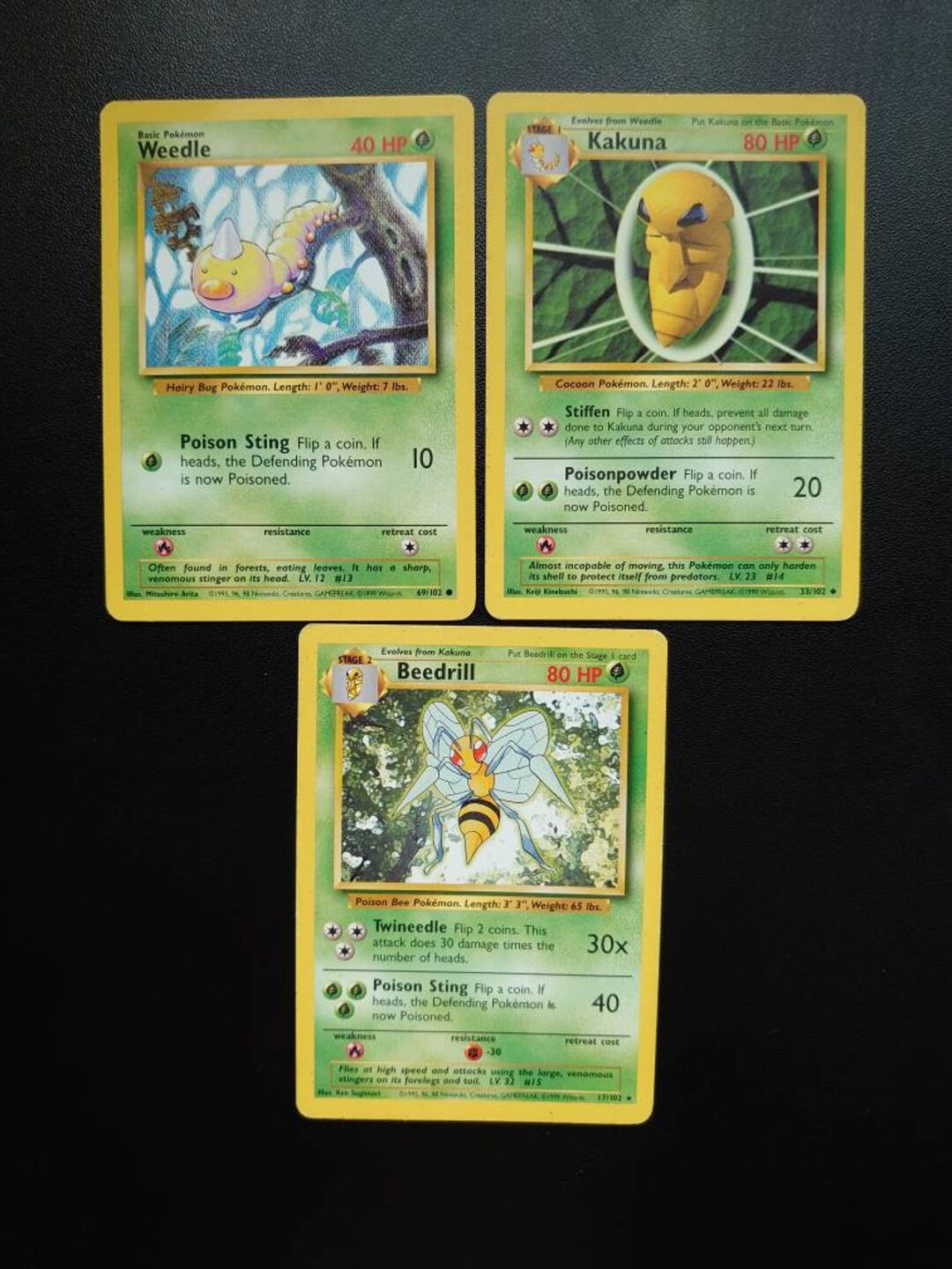 Genuine Pokemon Evolution Set Weedle 69/102, Kakuna 33/102 & Beedrill ...