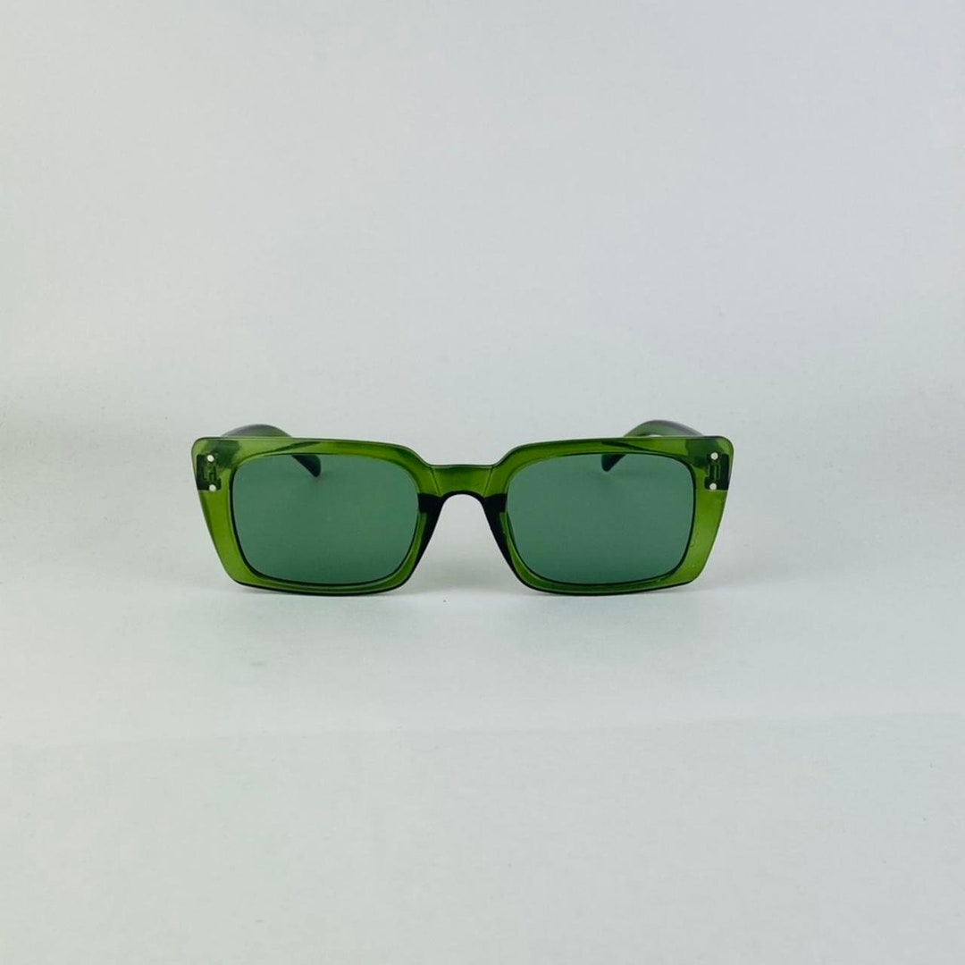 Awesome Rectangular Translucent Green Frame and Green Lens Sunglasses ...