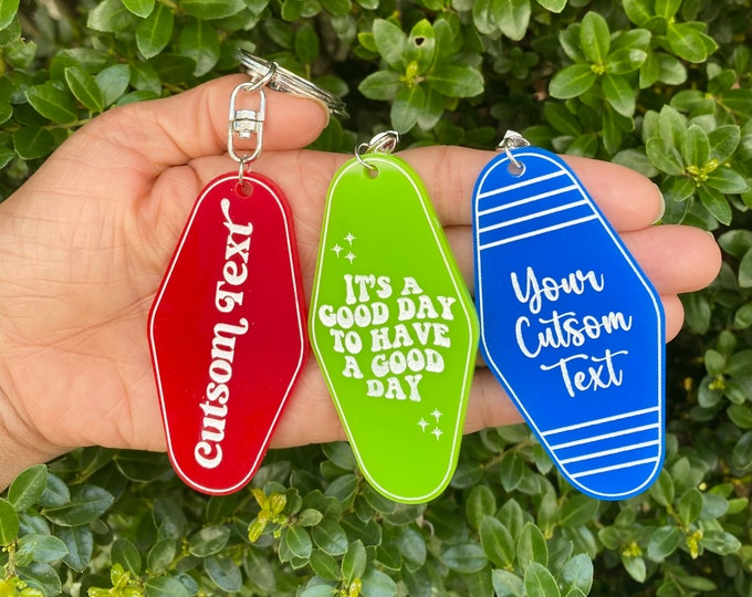 Custom Retro Motel Key Fob, YOUR CUSTOM TEXT, Custom Keychain ...