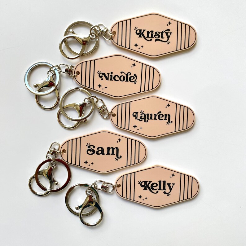 Personalized Retro Motel Name Keychain, Acrylic Retro Key Ring ...