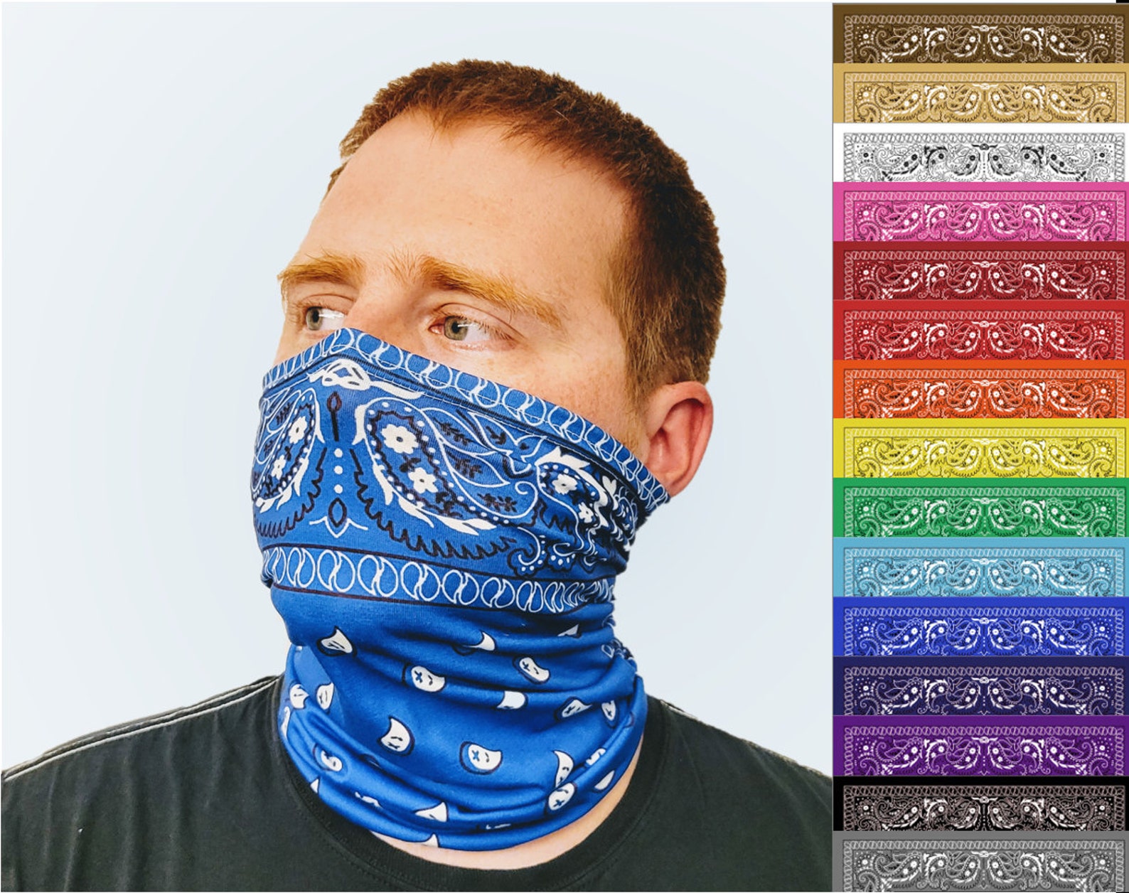 Beige Paisley Bandana Neck Gaiter - Face Covering for Men With Beards ...