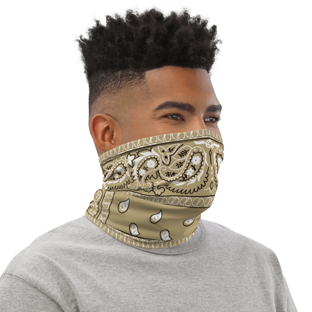 Beige Paisley Bandana Neck Gaiter - Face Covering for Men With Beards ...