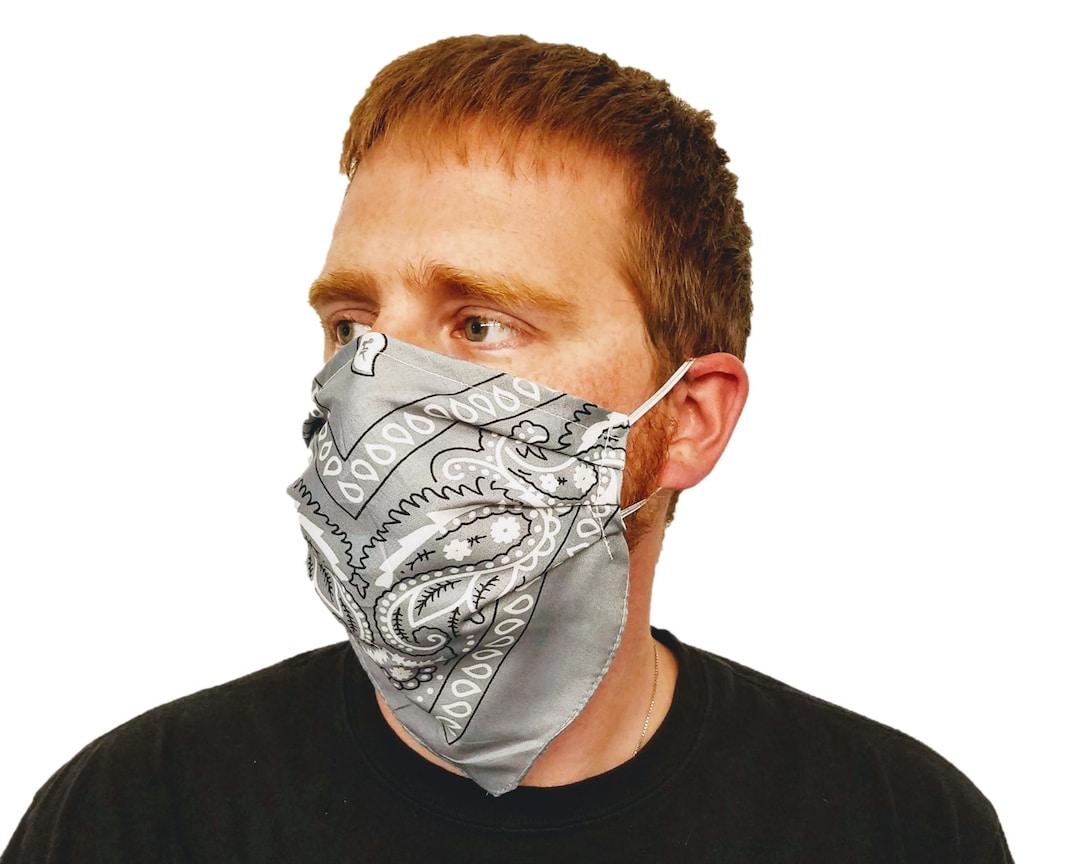 Bandana Face Mask in Gray Paisley - Double Layer Machine Washable Face ...