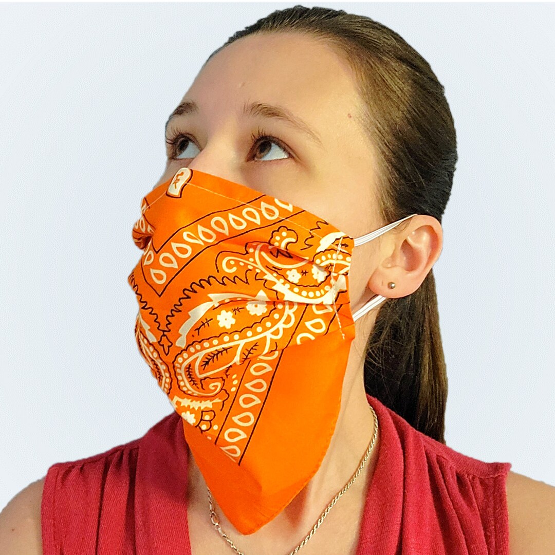 Bandana Reusable Face Mask in Orange Paisley - Double Layer Machine ...