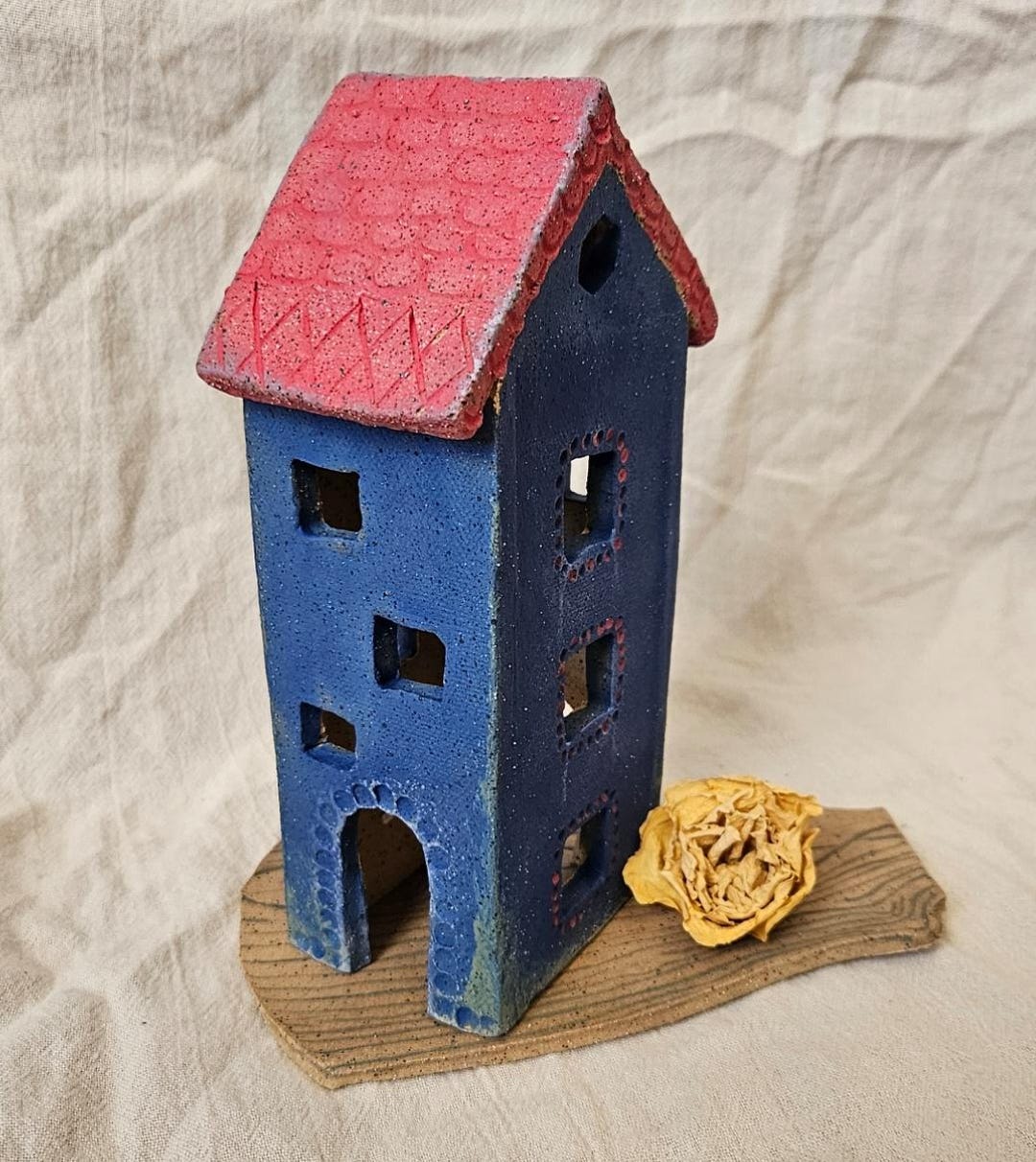 Ceramic Handbuilt House Figurine With Tree Bark Embossed Base - Etsy