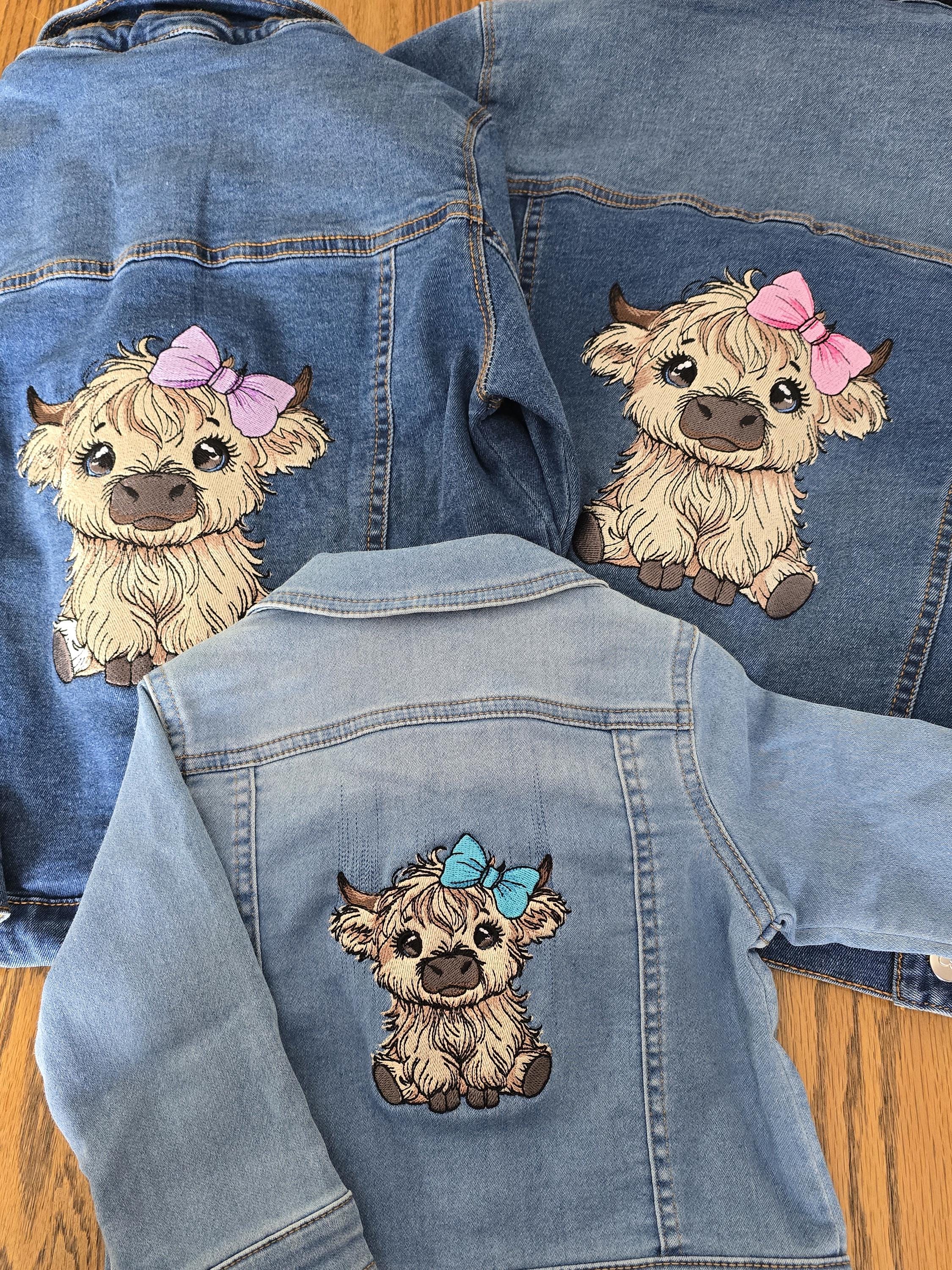 Highland Cow Embroidered Girl's Denim Jacket - Etsy