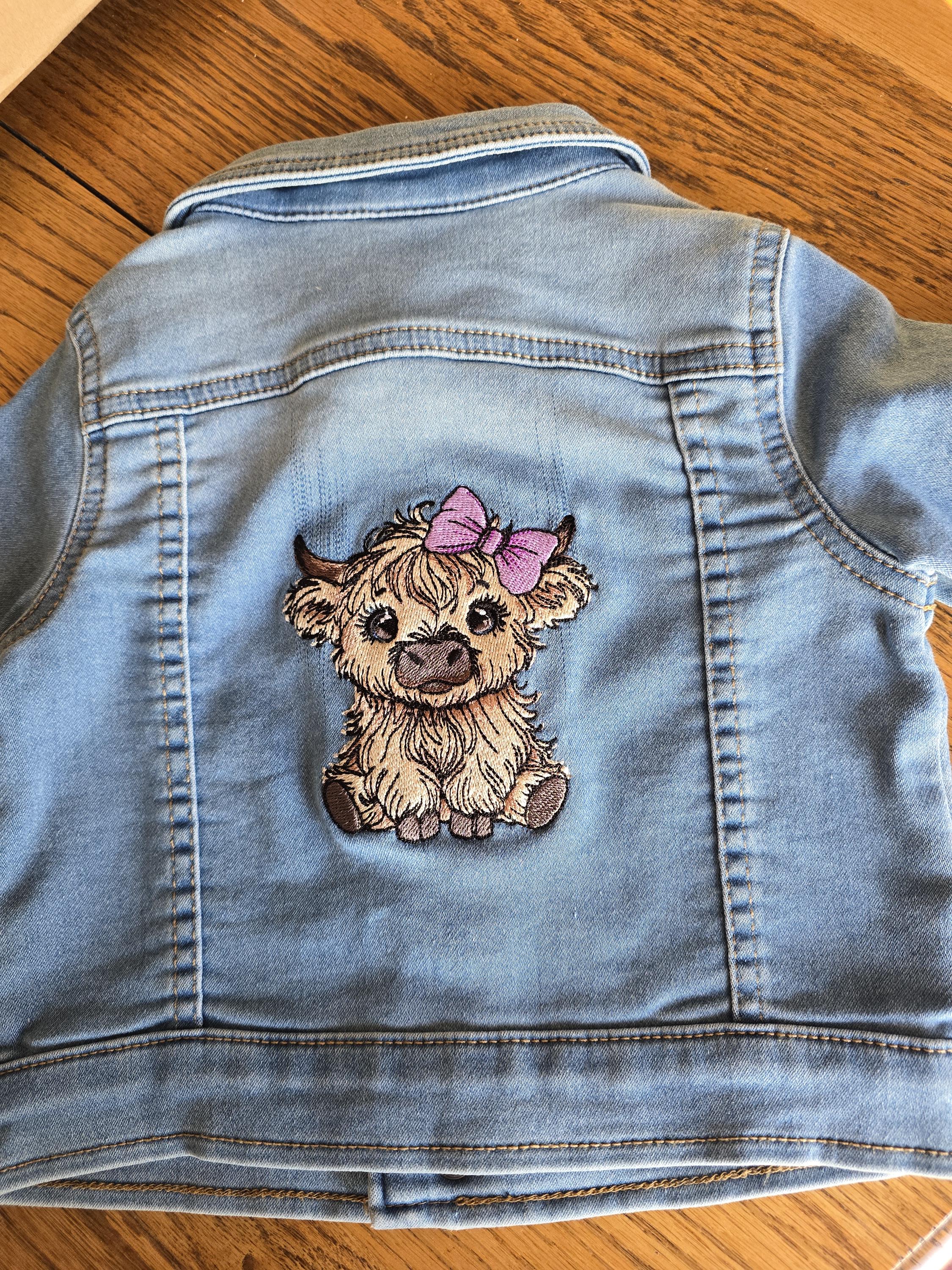 Highland Cow Embroidered Girl's Denim Jacket - Etsy