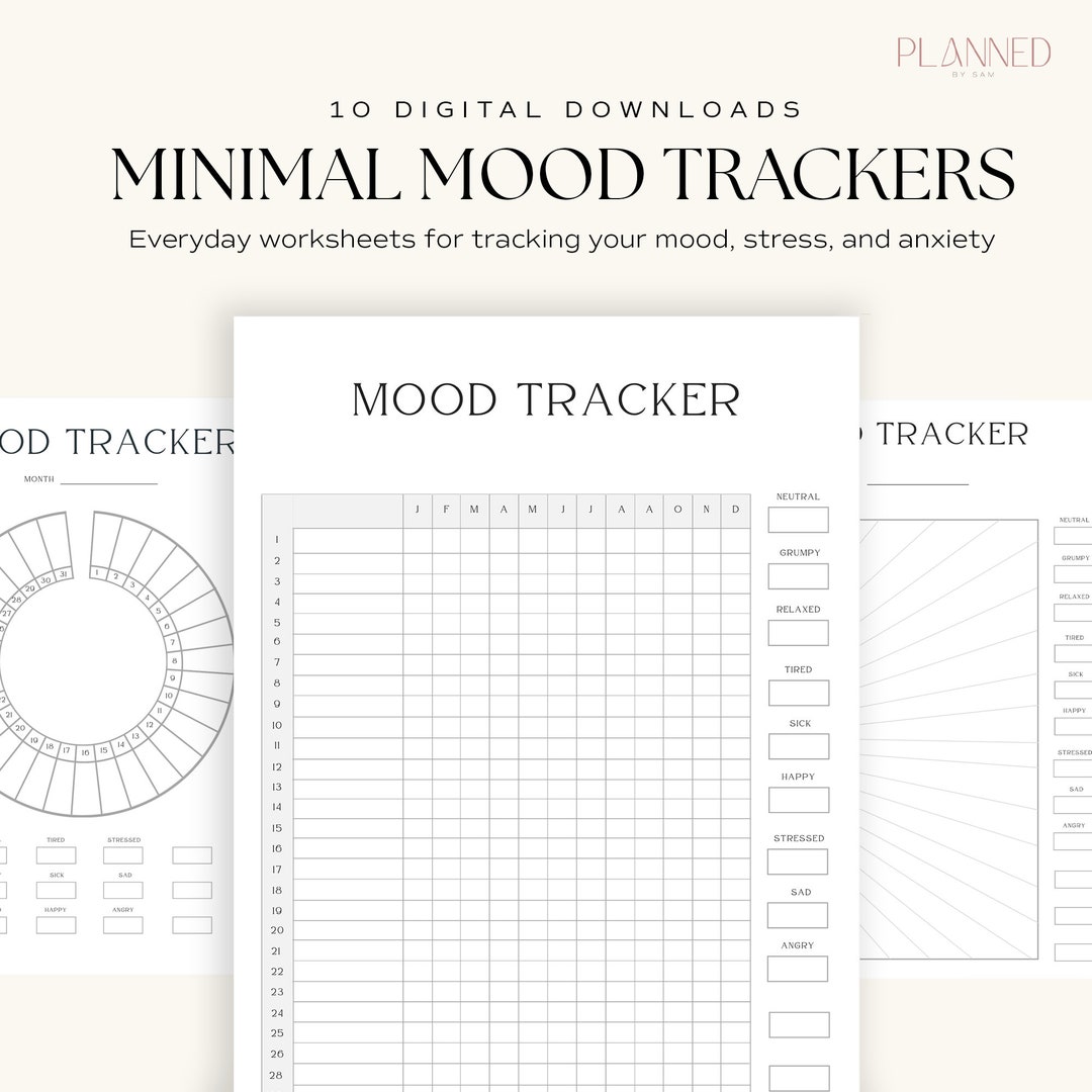 Minimalist Mood Tracker: Printable Stress & Anxiety Worksheets (digital ...