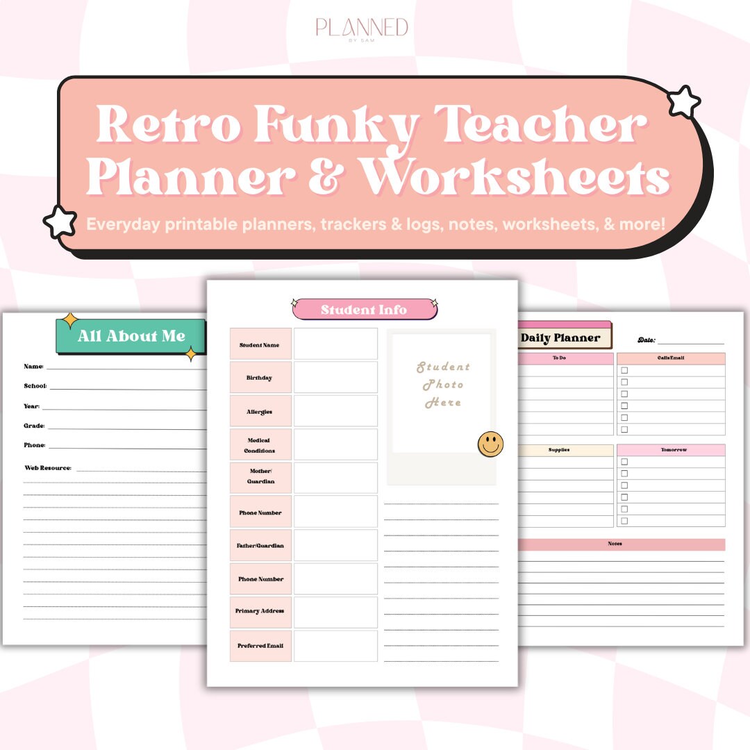 Retro Teacher Planner & Worksheets: Boho Fun Colorful Digital Download ...