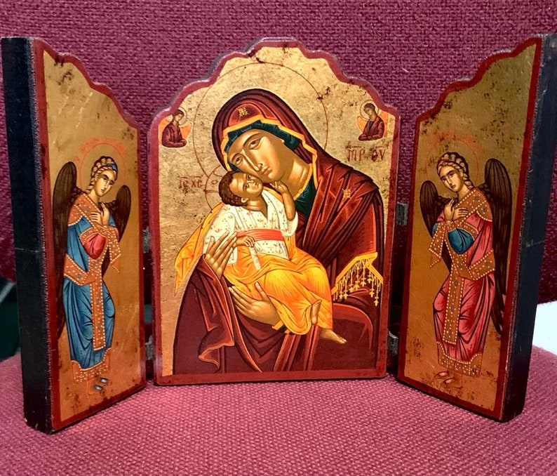 Triptych Icon Lithography on Wood Greek Christian Orthodox - Etsy
