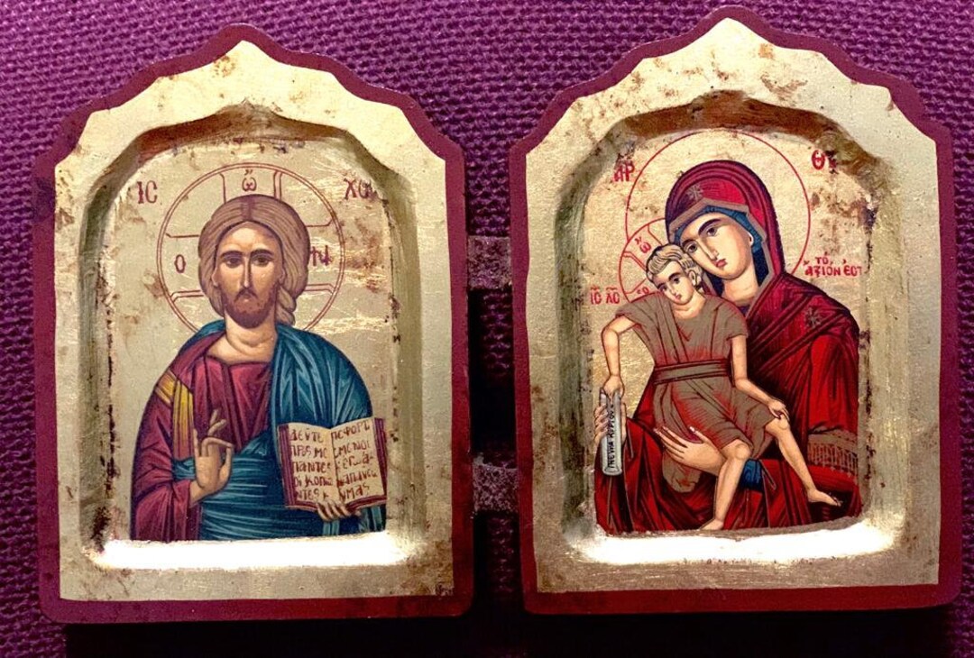 Diptych Icons With Serigraphy Print on Wood. 19x12.cm Bizanthyne ...