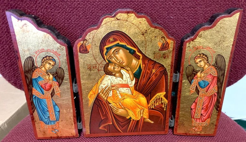 Triptych Icon Lithography on Wood Greek Christian Orthodox - Etsy
