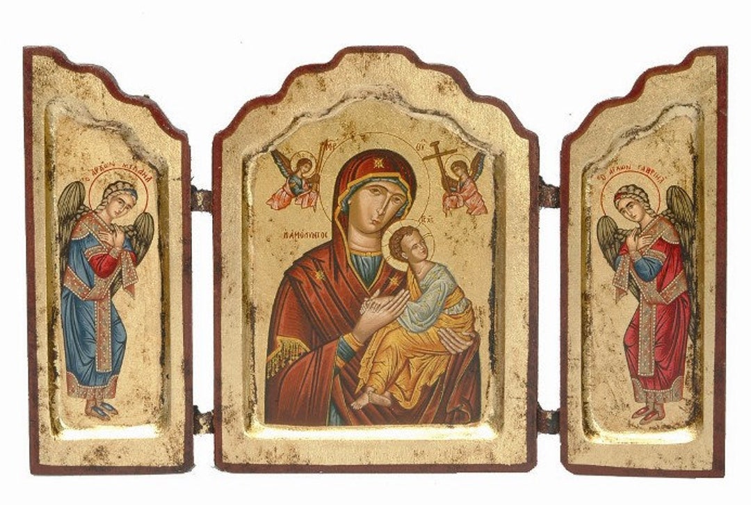 Serigraphy on Wood, Triptych Icon, Greek Christian Orthodox Byzantine ...