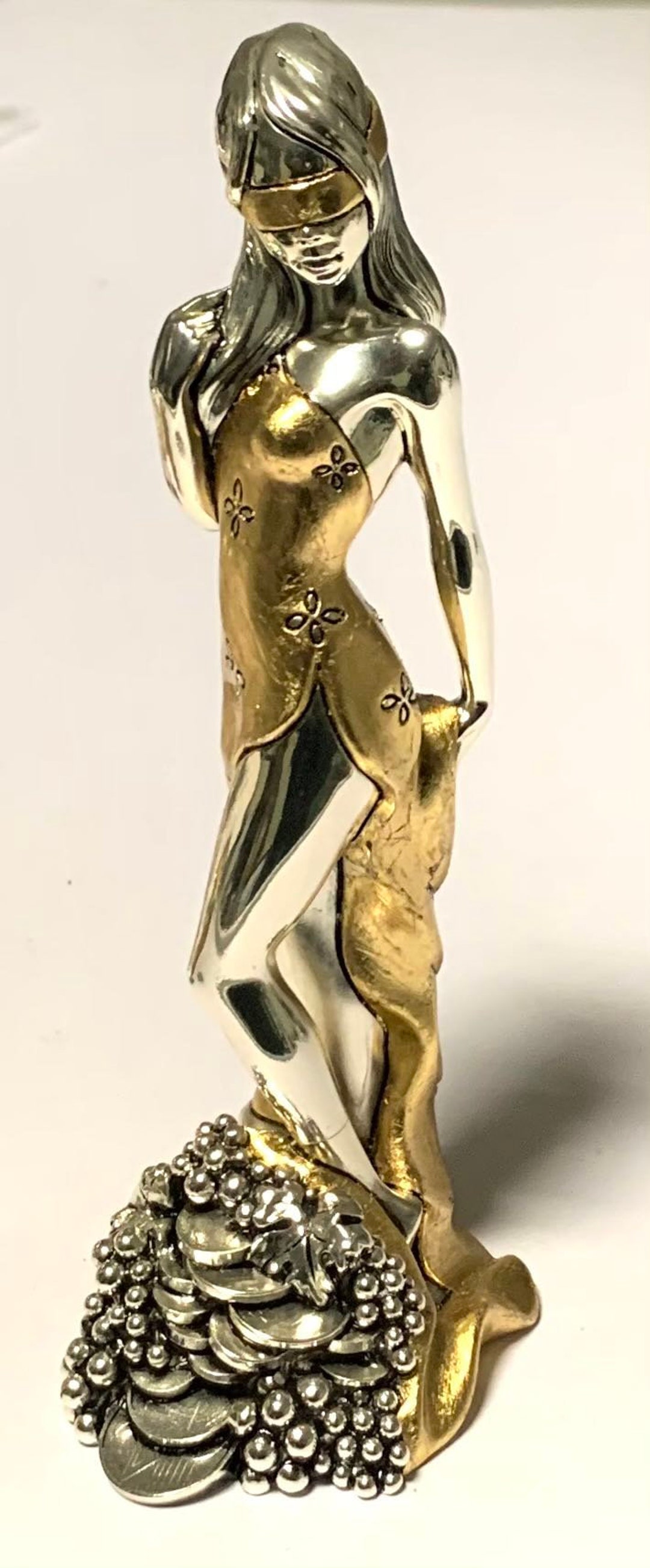 Silver Plated and Gold Leaf, Statue, Hand Crafted Sculptures, Lady Luck ...