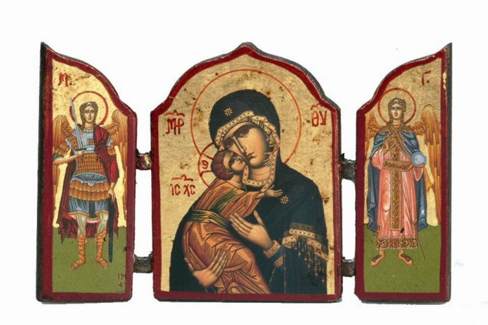 Triptych icon lithography on wood Greek Christian Orthodox | Etsy