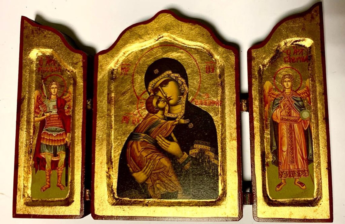 Triptych Icon Lithography on Wood Greek Christian Orthodox - Etsy