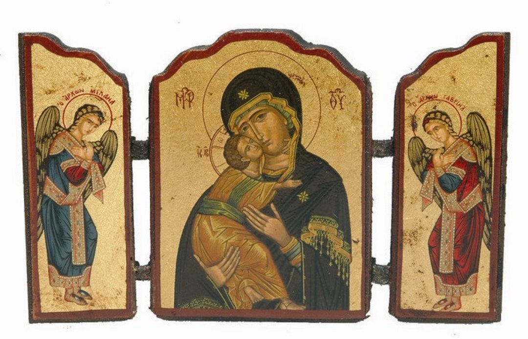 Serigraphy on Wood, Triptych Icon, Greek Christian Orthodox Byzantine - Etsy