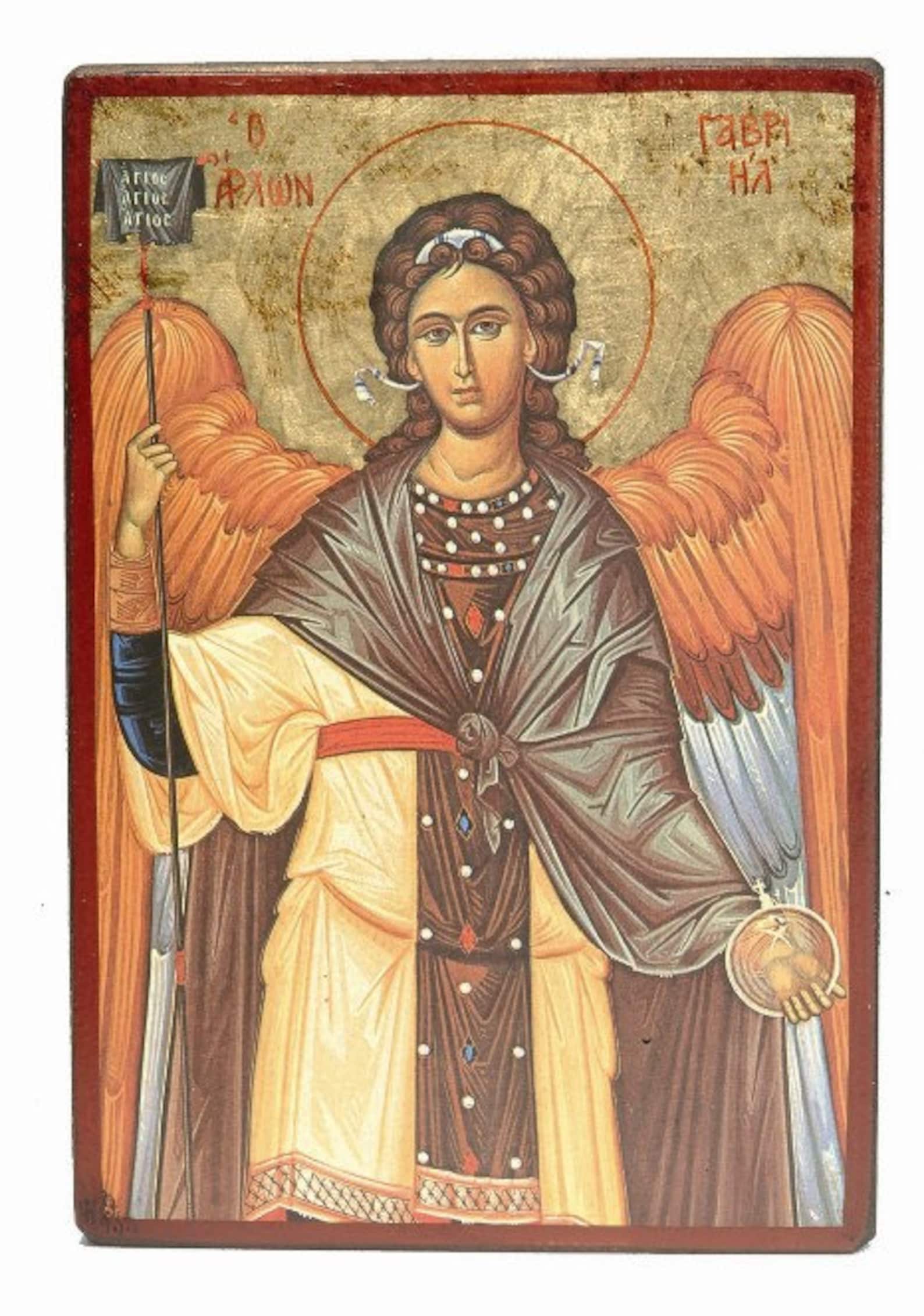 Archangel Gabriel Icon Lithography on Wood Greek Christian - Etsy