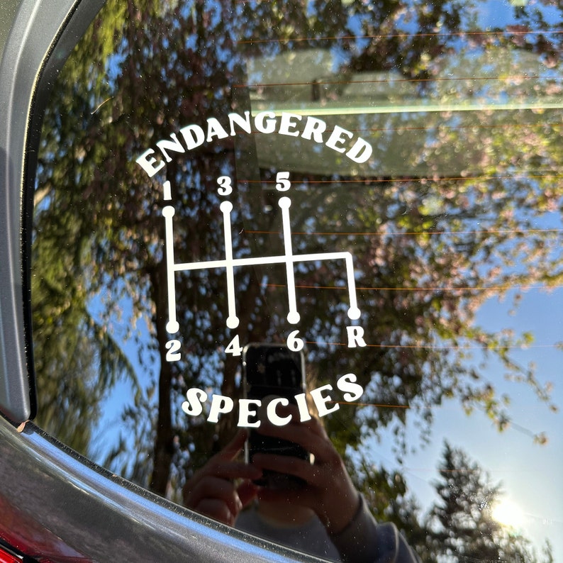 Endangered Species 6 Speed Manual Transmission Vinyl Car Decal in White ...