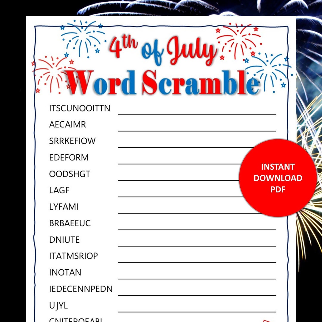 4th of July Word Scramble Game 4th of July Printable Games Independence ...