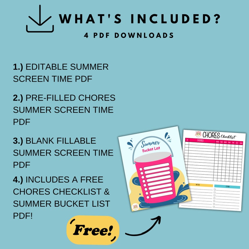 Screen Time Checklist Editable Screen Time Chore Chart Summer - Etsy