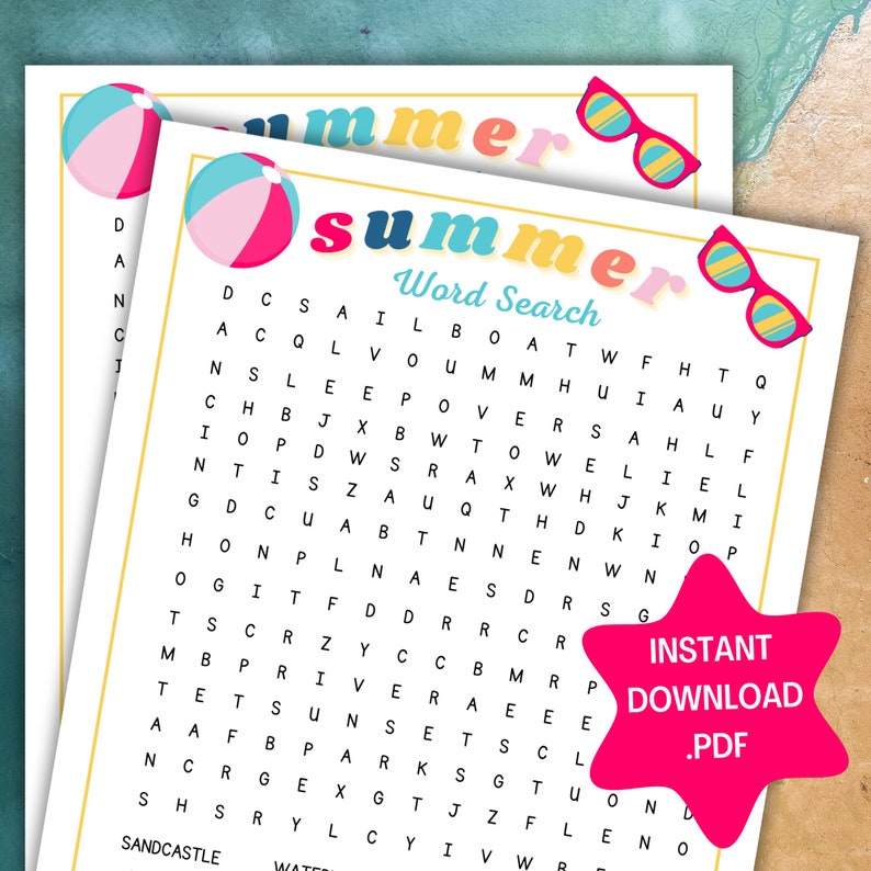 Summer Word Search Printable Summer Games Party Games Summer - Etsy