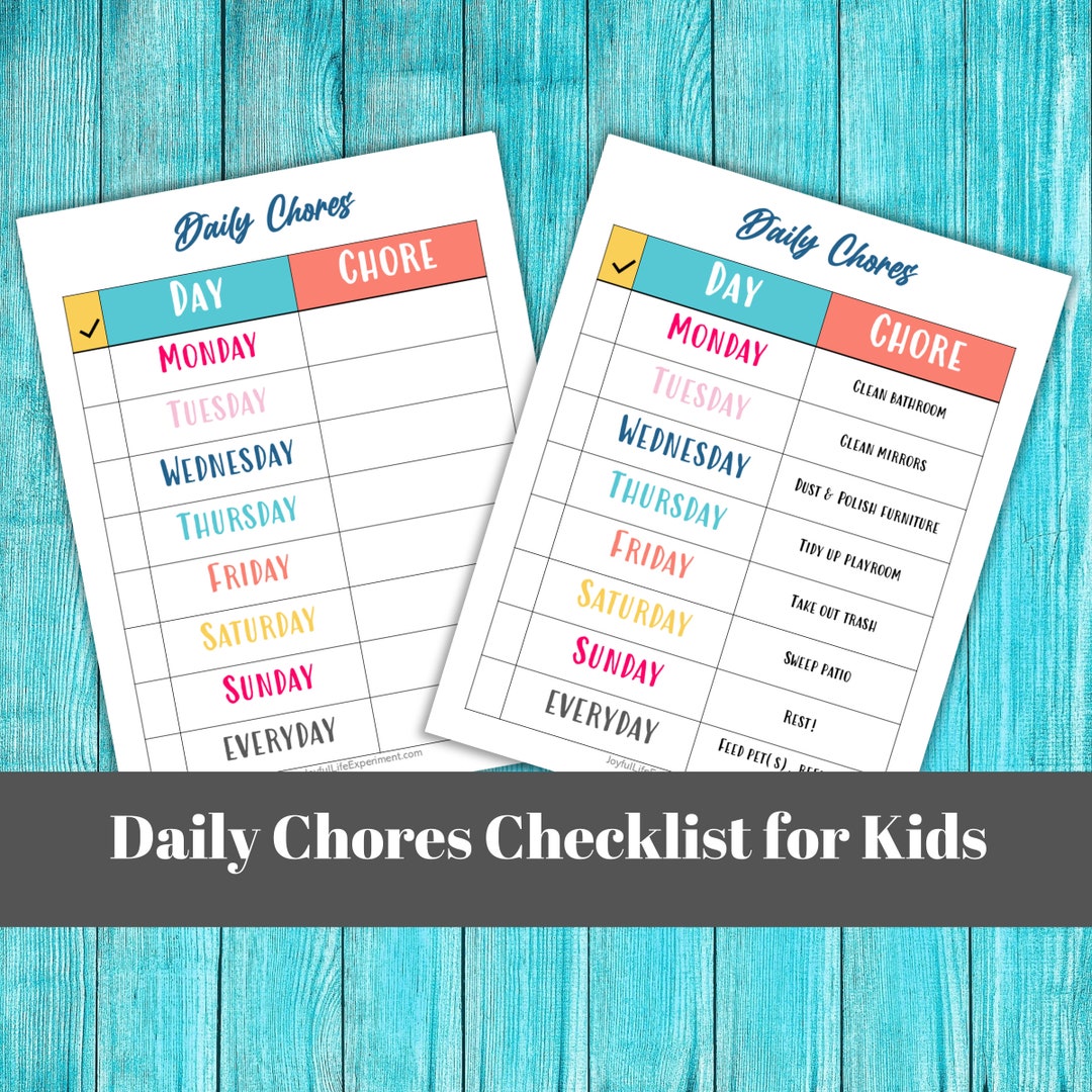 Daily Chores Chart, EDITABLE Daily Kids Checklist, Instant Download ...