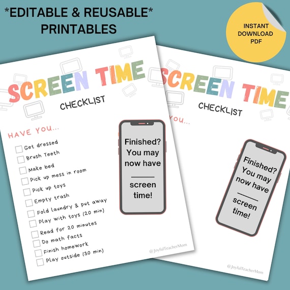 Screen Time Chart editable Screen Time Printable Chore - Etsy