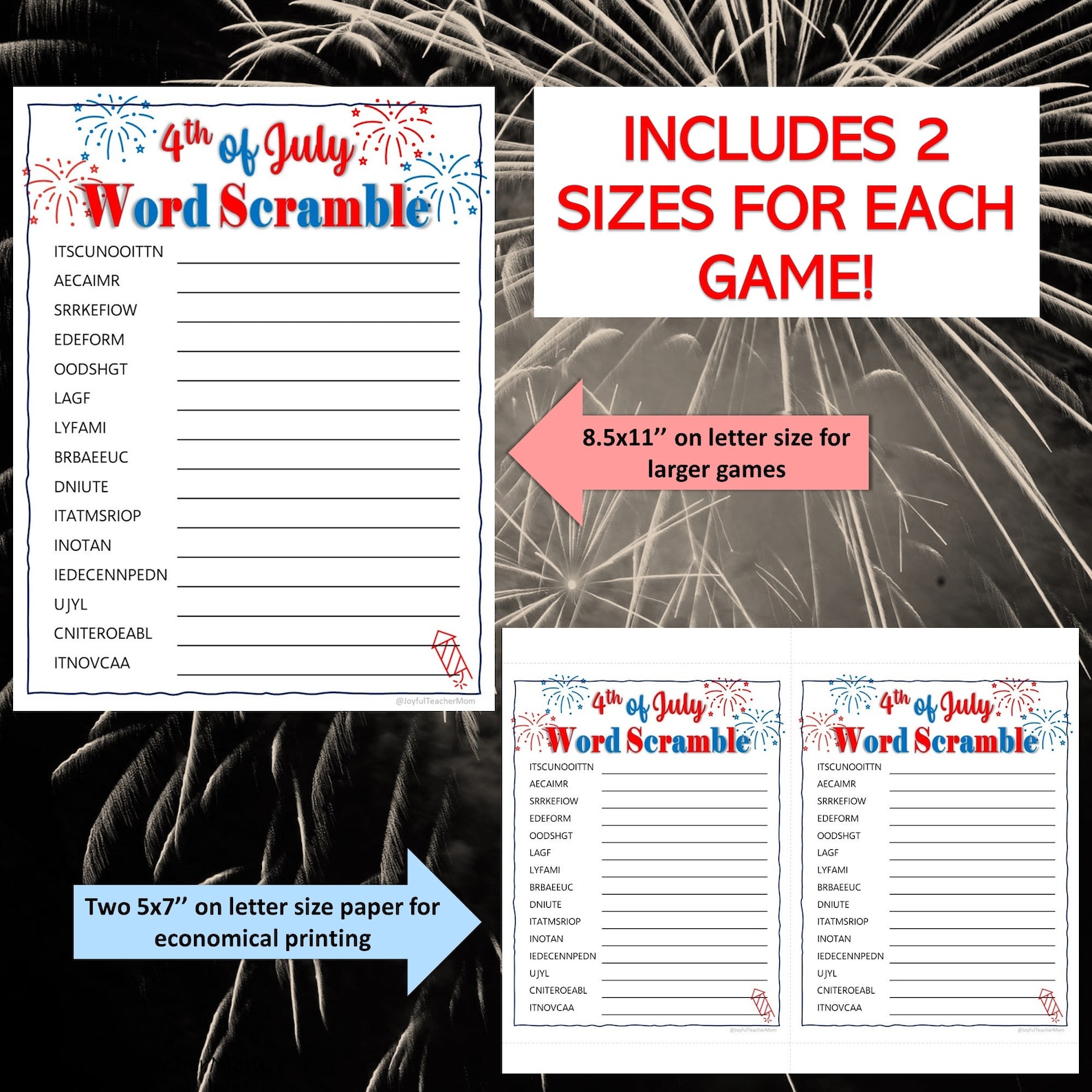 4th of July Word Scramble Game 4th of July Printable Games Independence ...