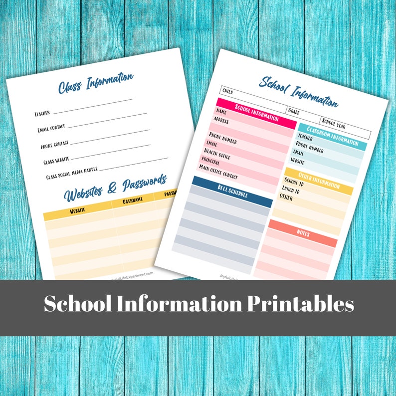 School Information Sheet Instant Download School Information Printable ...