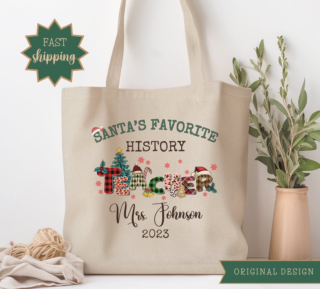 Christmas Tote Bag for Teacher, Teacher Gift Xmas Tote, Teacher Custom ...
