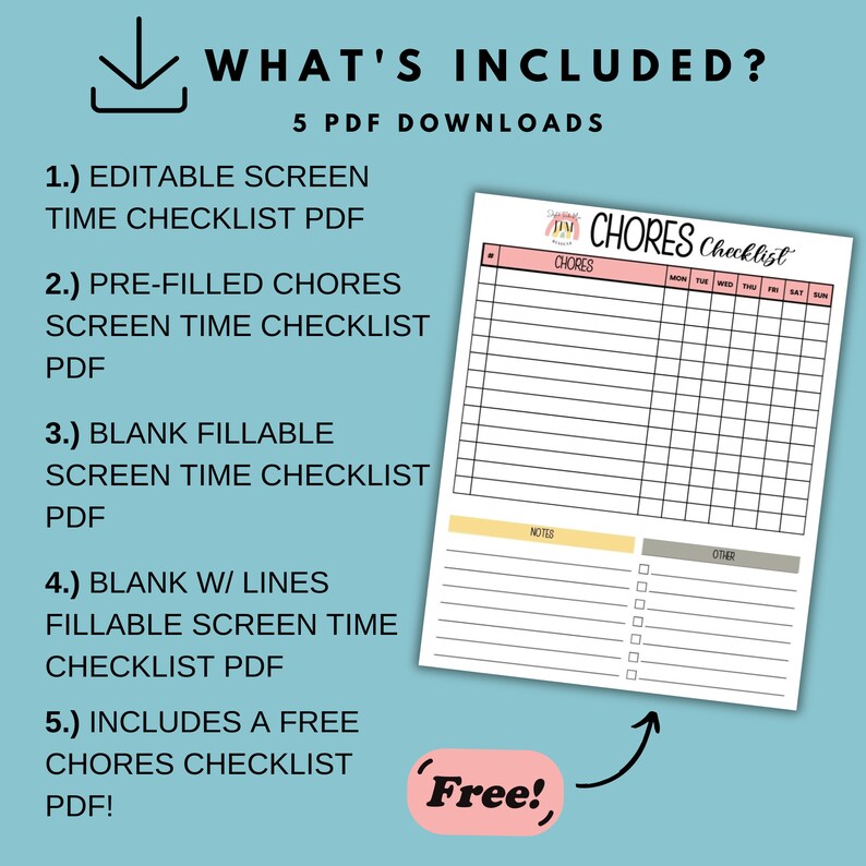 Screen Time Chart EDITABLE Screen Time Checklist Instant - Etsy