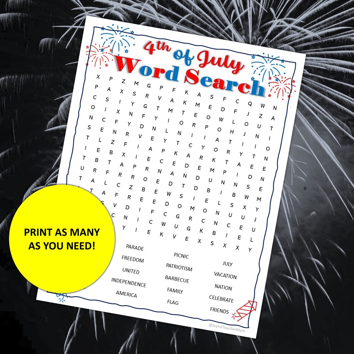4th of July Word Search Game 4th of July Printable Games - Etsy