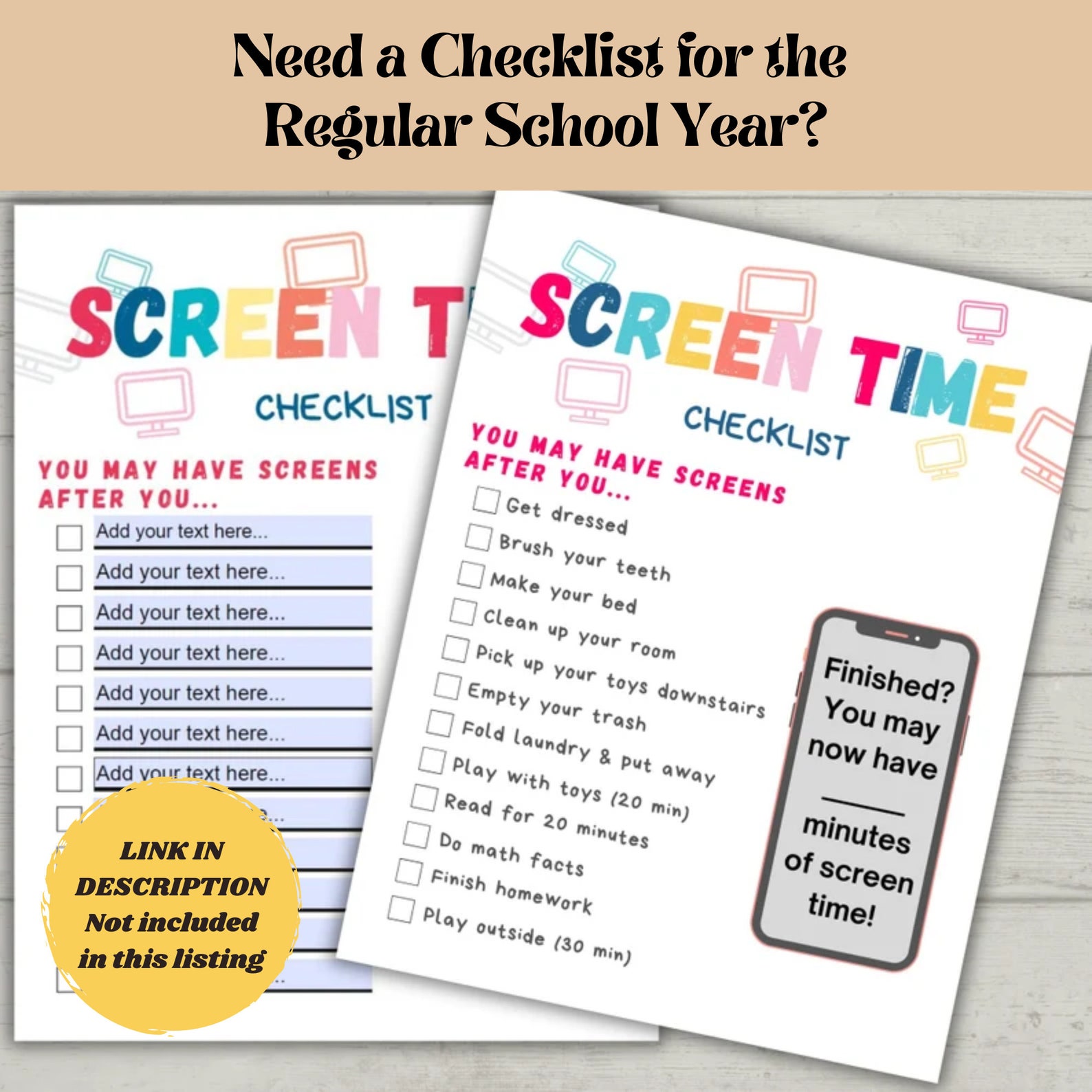 Screen Time Checklist Editable Screen Time Chore Chart Summer Chores ...