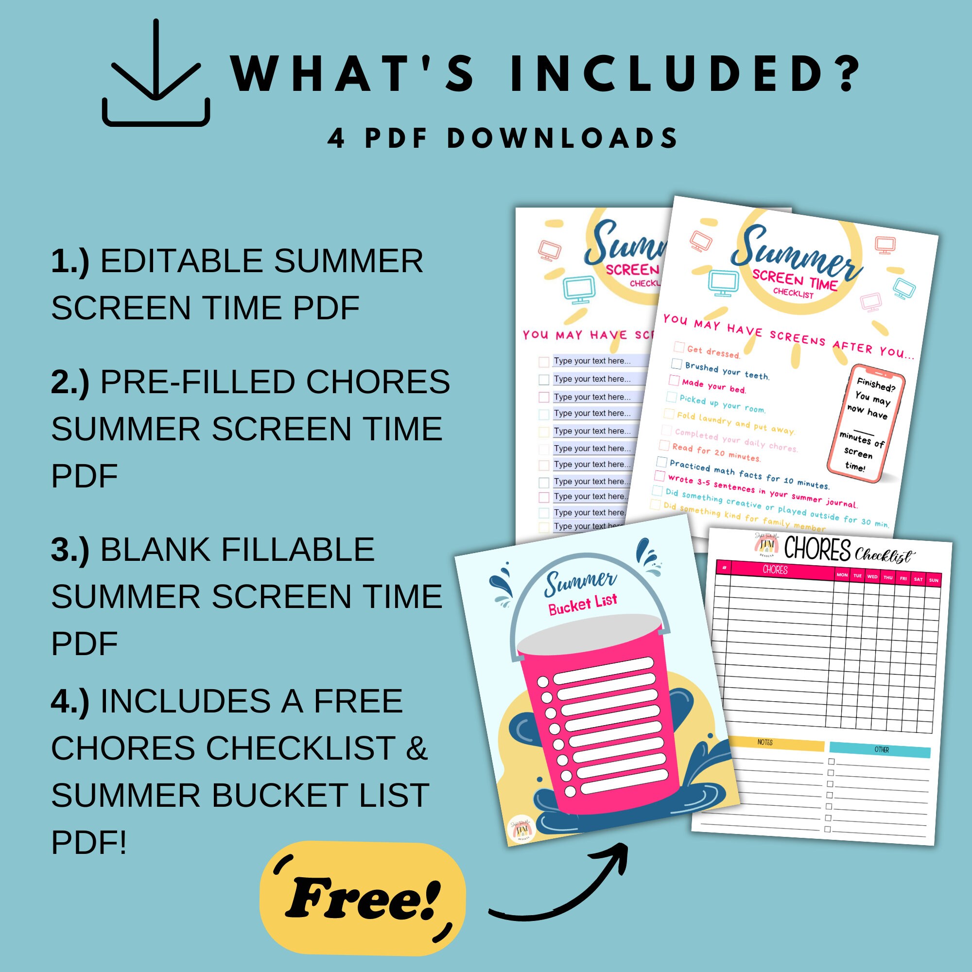 Screen Time Checklist Editable Screen Time Chore Chart Summer Chores ...