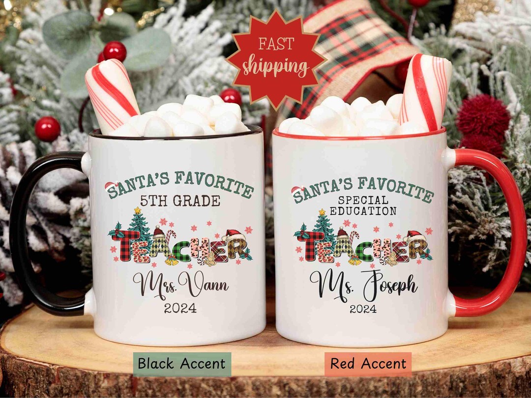 Personalized Christmas Mug for Teacher, Teacher Mug for Christmas, Cute ...