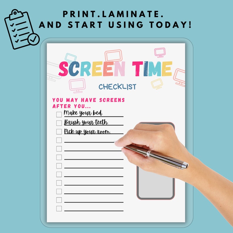Screen Time Chart EDITABLE Screen Time Checklist Instant - Etsy