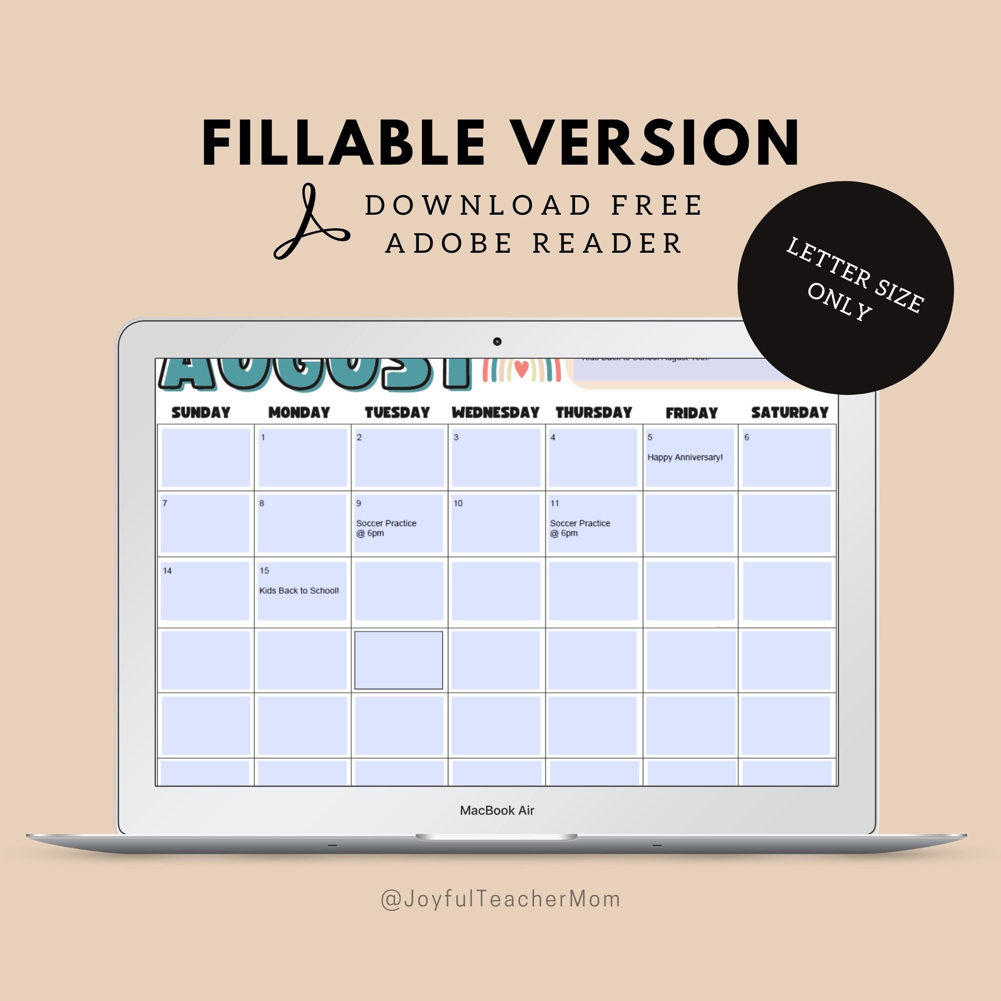 Boho Rainbow UNDATED Blank Monthly Calendar Printable, EDITABLE PDF ...