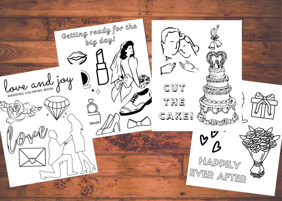 Wedding Coloring Pages for Kids/adult Guests - Etsy