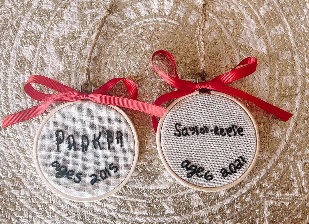 Hand Embroidered Child’s Handwriting Ornament - Etsy