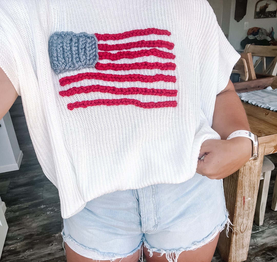Hand Embroidered Flag Short Sleeve Sweater - Etsy