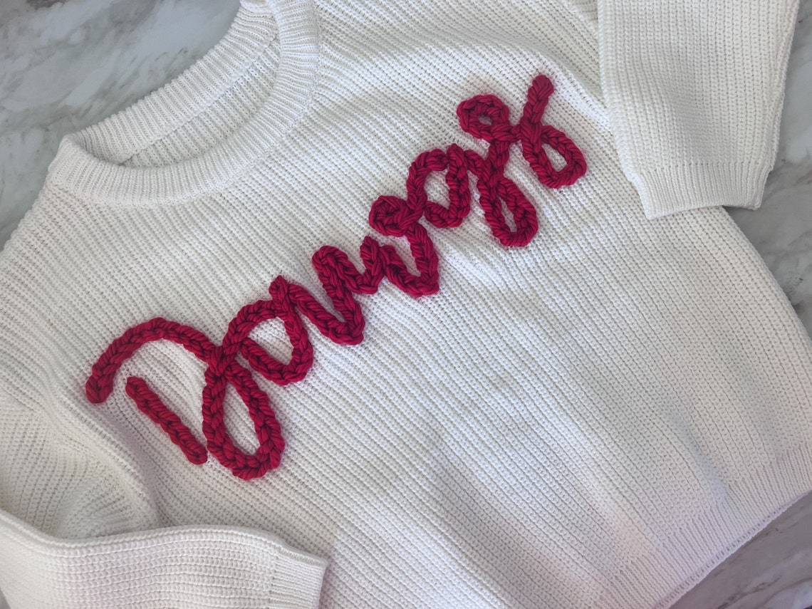Hand Embroidered Name/holiday/team Sweater Any Amount of Letters/design ...